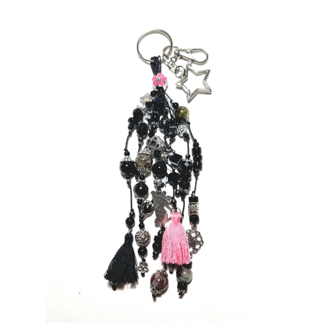 Onyx Kitten Keychain with Doubler Locker and natural stones